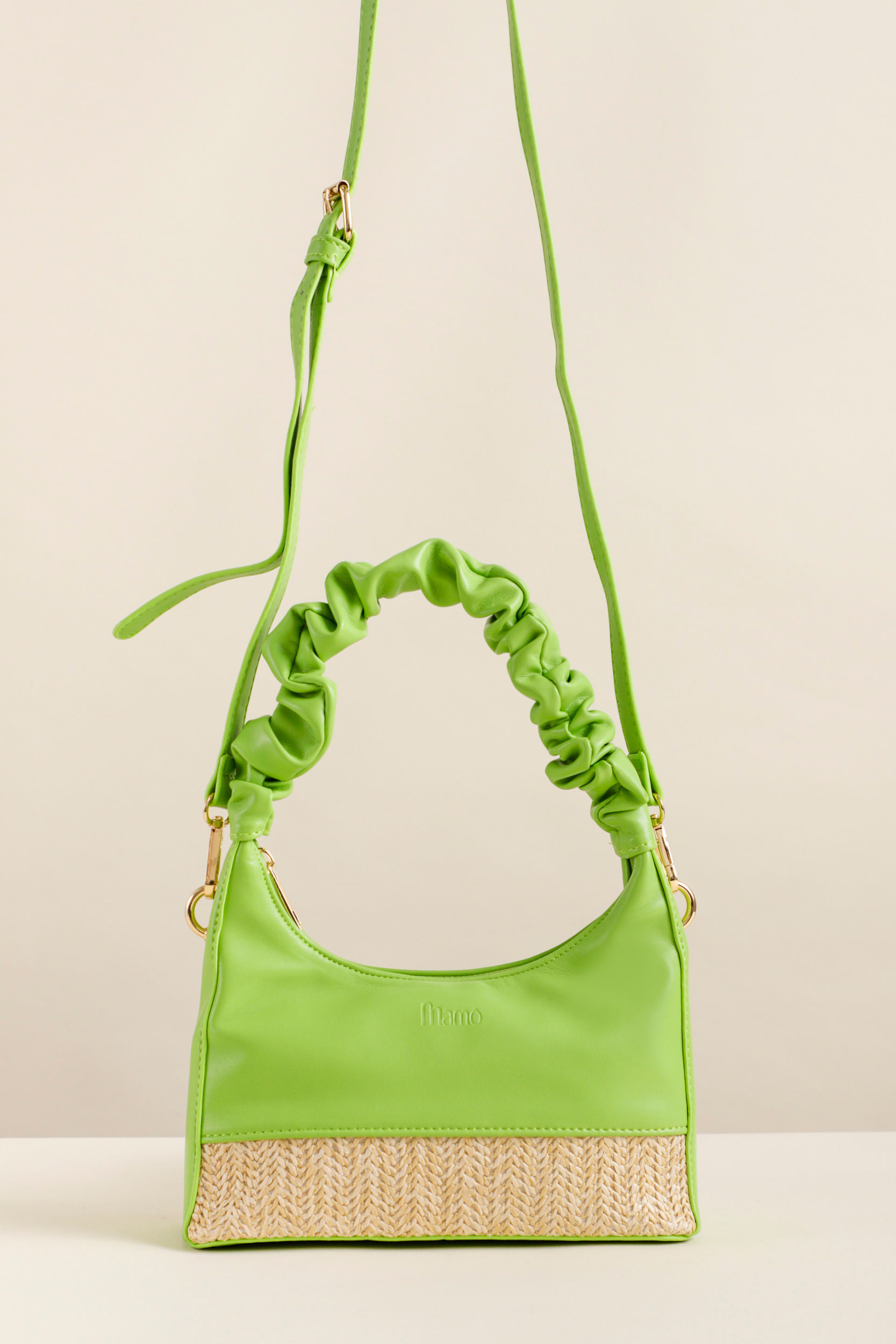 BOLSA MINI TOTE DETALHE RÁFIA VERDE - Mamô