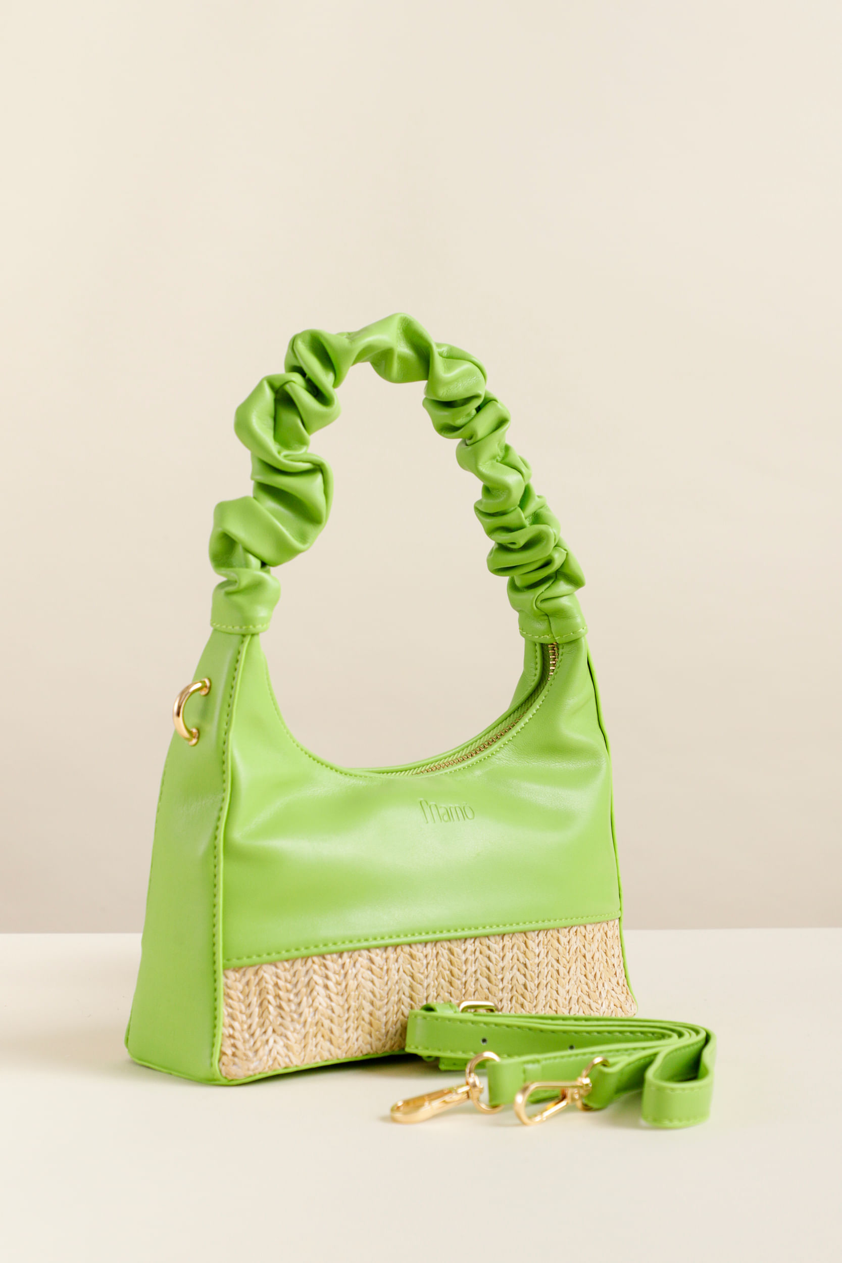 BOLSA MINI TOTE DETALHE RÁFIA VERDE - Mamô