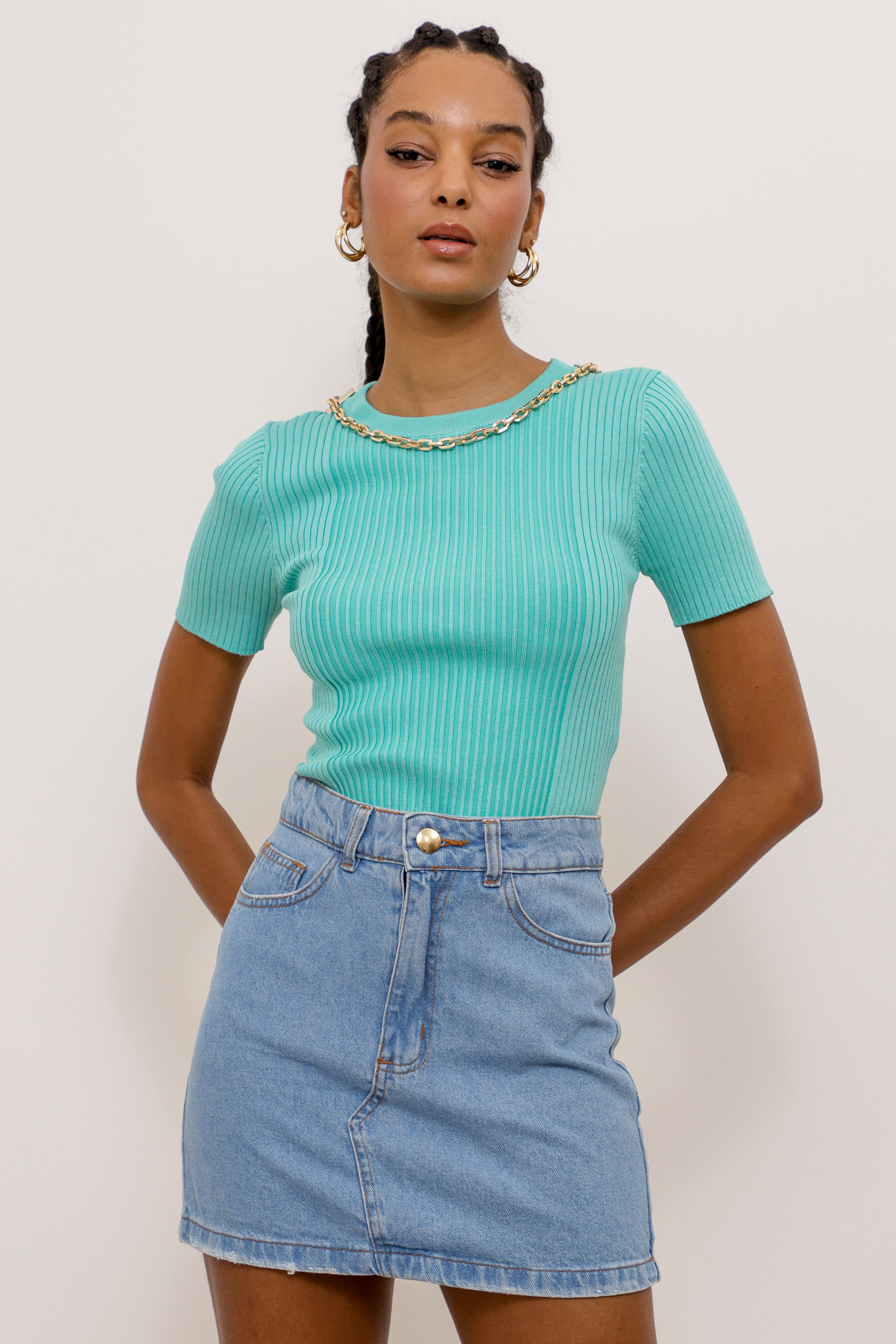 Saia Mini Jeans Basic Azul Claro - Mamô