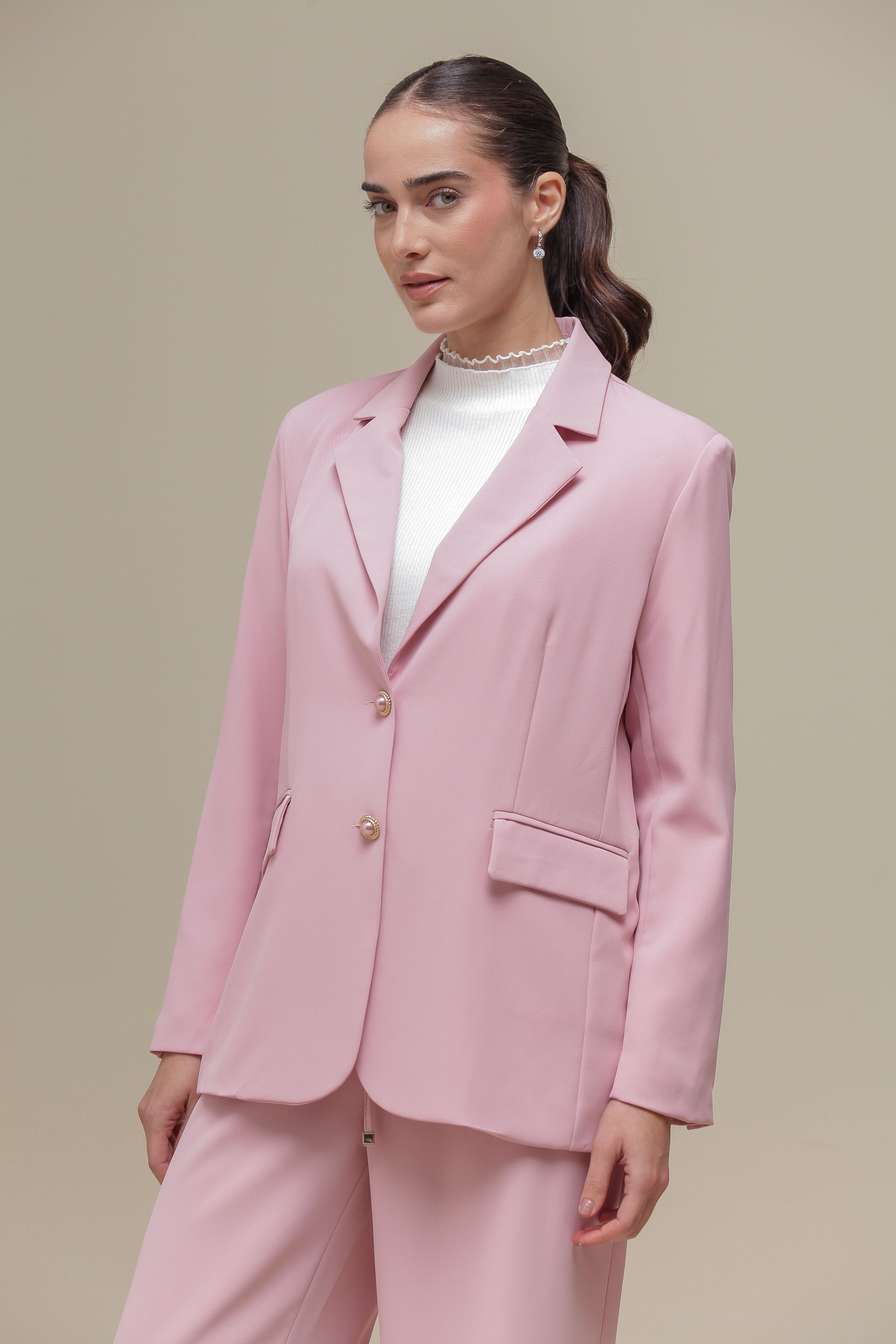 Blazer Alfaiataria Alongado Rosa - Mamô