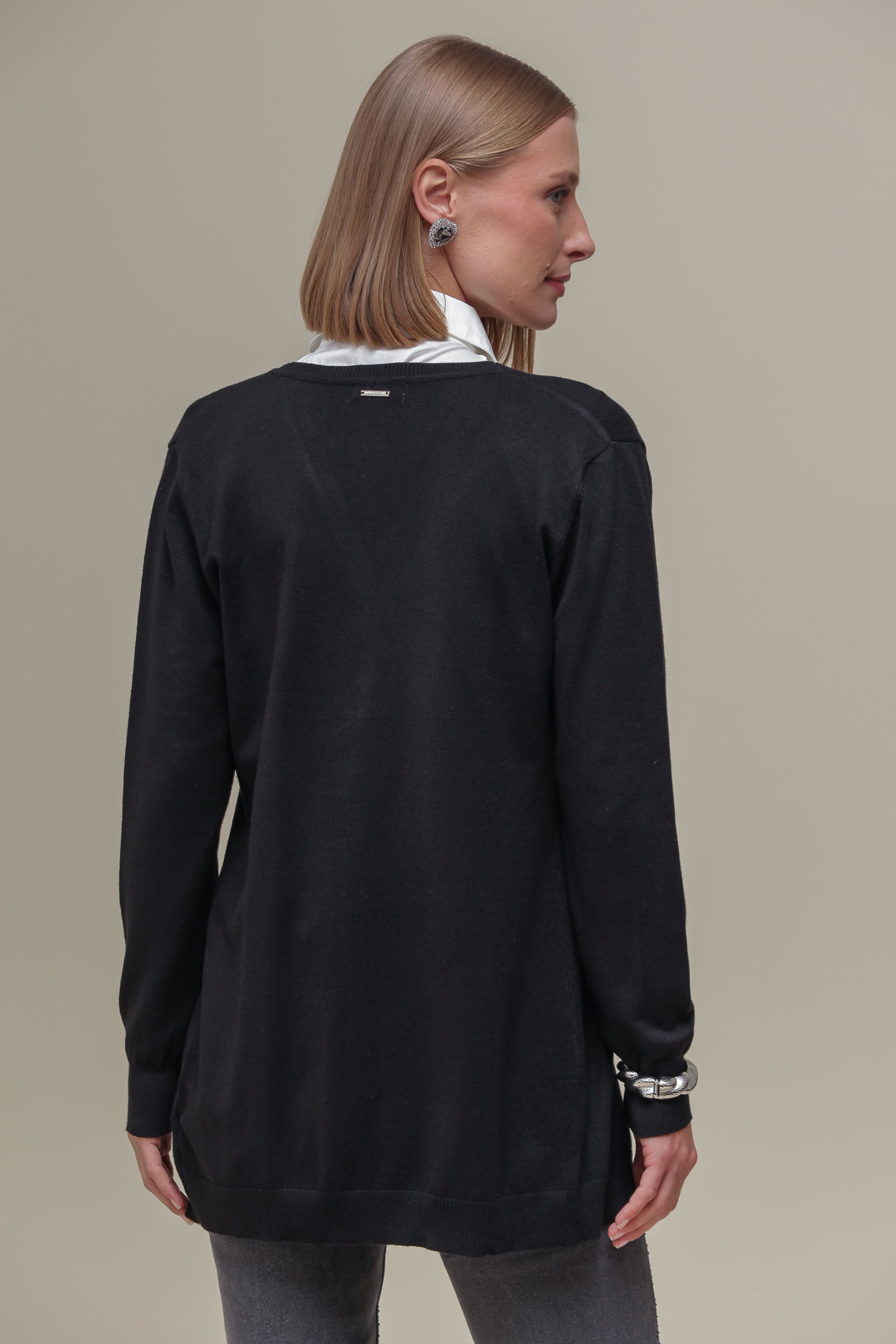 Cardigan Tricô Decote V Preto - Mamô